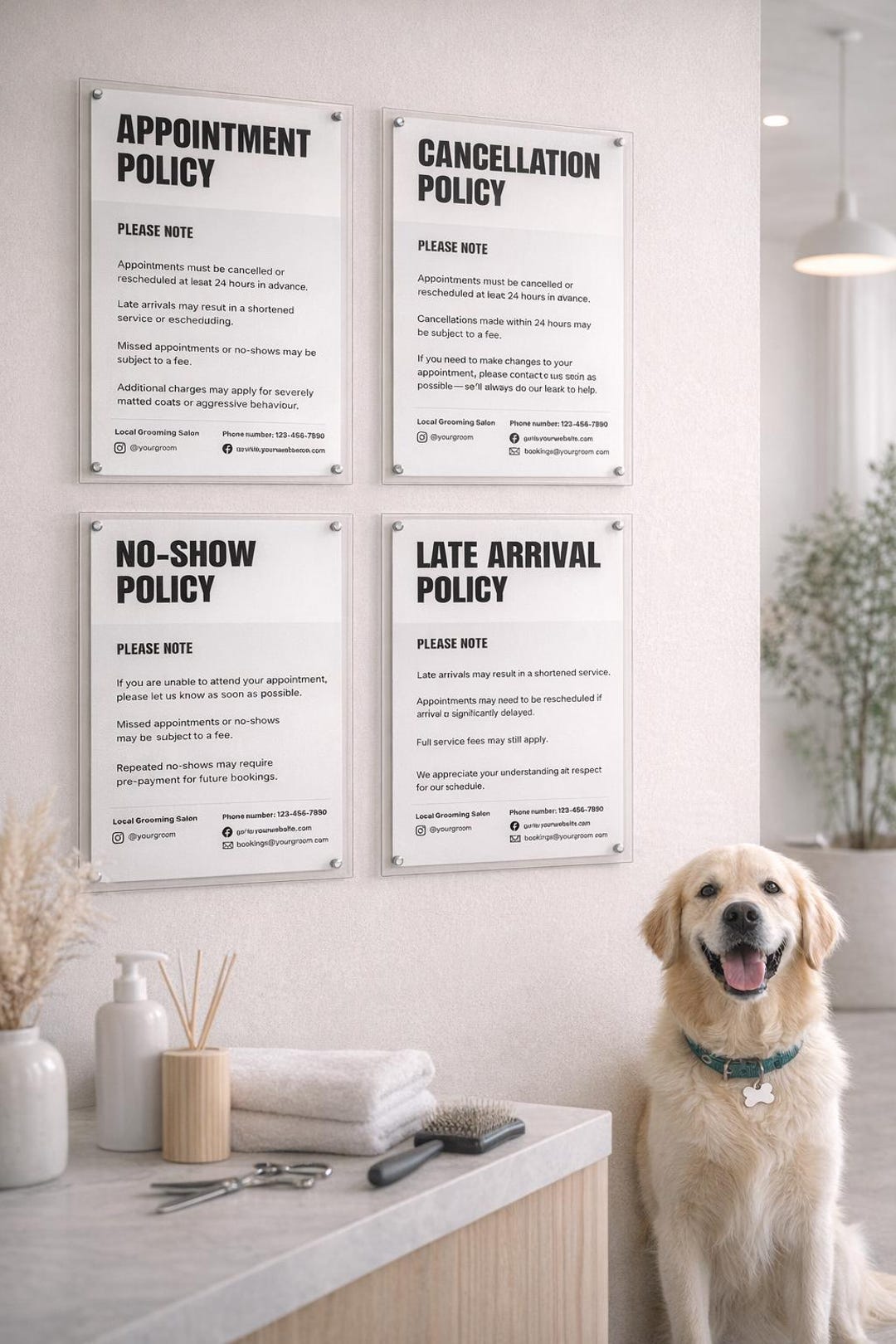 Dog Grooming Policy Signs Bundle, Appointment Cancellation No-show Late ...