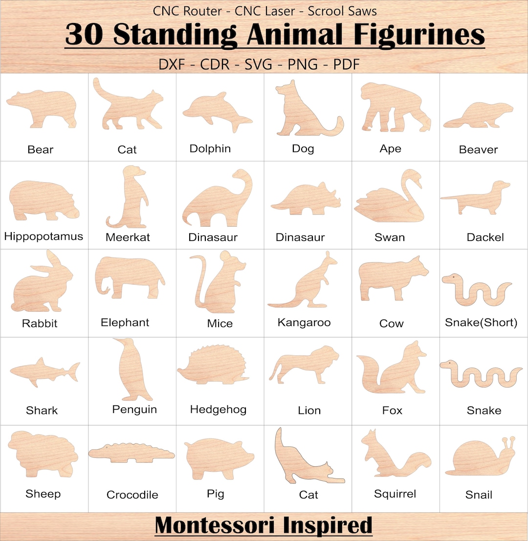 30 Animal Figurines Silhouette Cutout DXF | CNC, Laser Cut & Scroll Saw ...