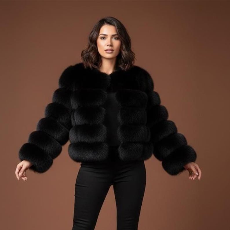 Black Fox Fur Coat Women Luxury Real Fox Fur Winter Jacket Detachable ...