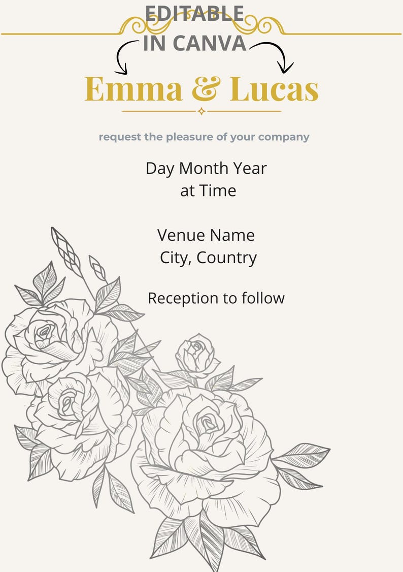 Editable Ivory Wedding Invitation Template,elegant Floral Wedding ...