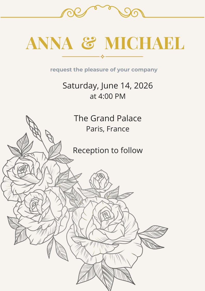 Editable Ivory Wedding Invitation Template,elegant Floral Wedding ...