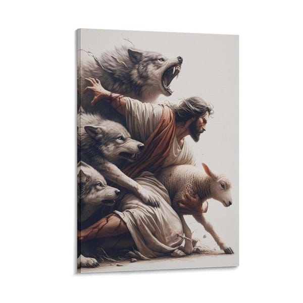 Jesus and Wolves Canvas - Etsy