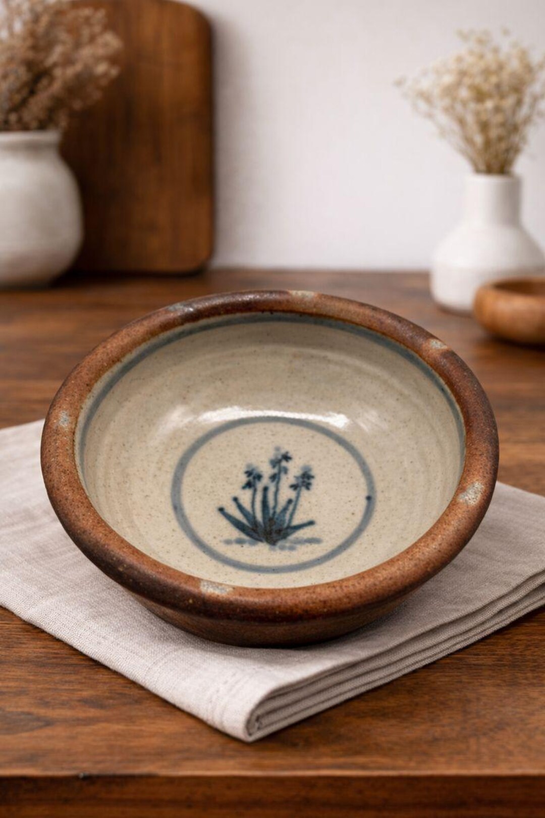 Vintage Holmes County Pottery Stoneware Bowl With Hand-painted Blue ...