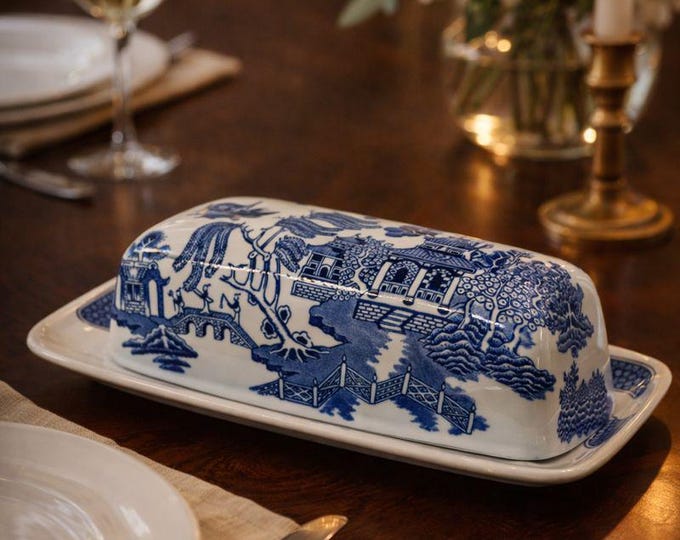 Churchill Blue Willow Butter Dish With Lid | Fine English Tableware ...