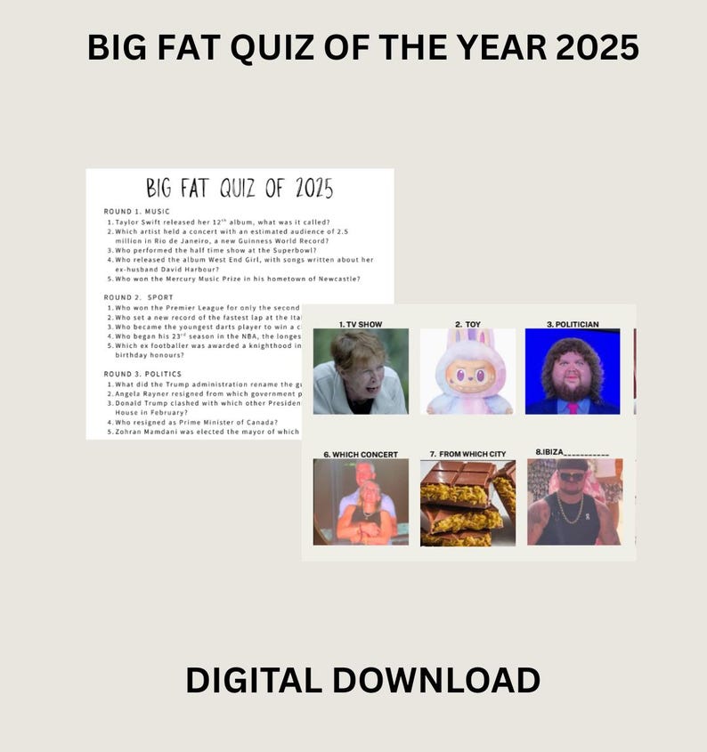 Big Fat Quiz of the Year 2025 (PDF Digital Download) Printable Pub Quiz ...