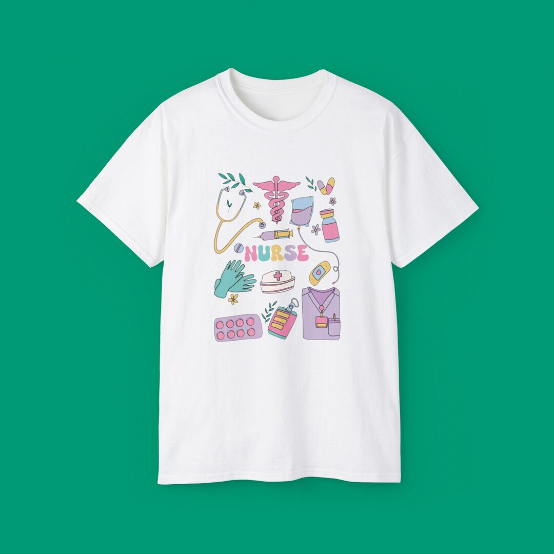 Nurse Icons Collage Tee | Medical Stethoscope Syringe Scrubs Badge - Etsy