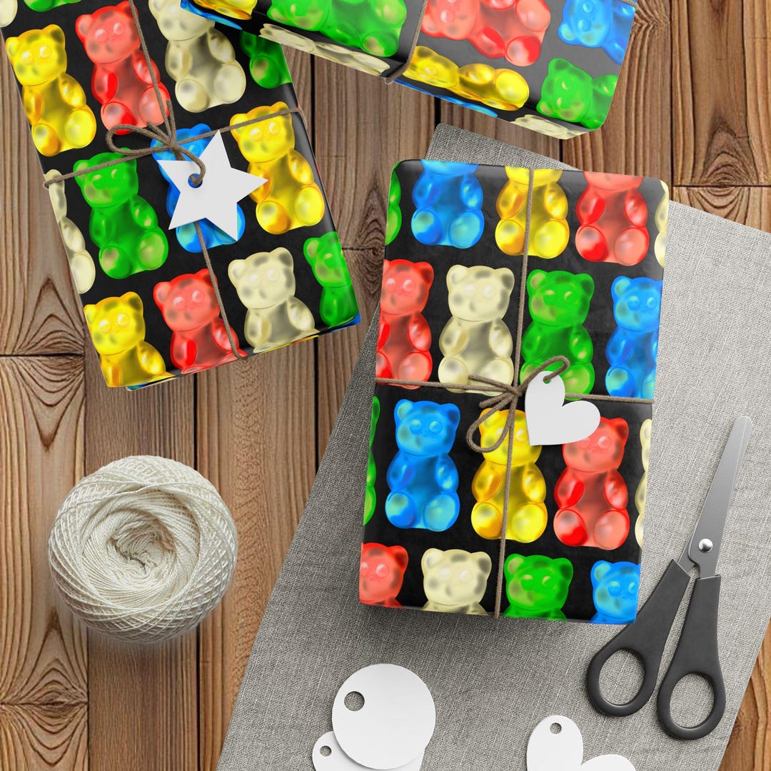 Gummi Bear Wrapping Paper | Rainbow Gummy Bears Birthday Theme Holiday ...