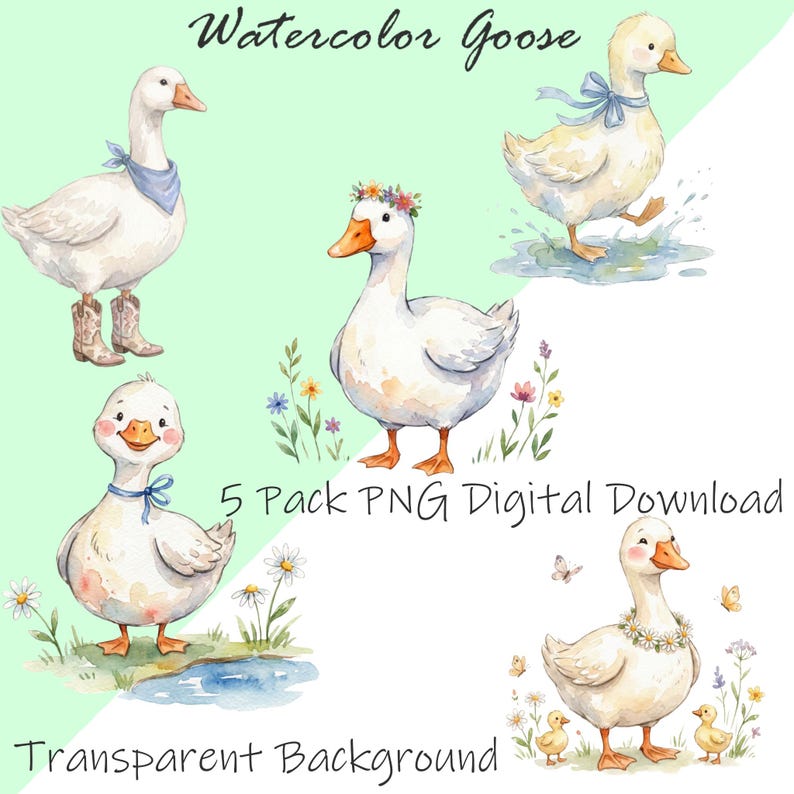 Watercolor Goose Clipart Template PNG Digital Download, Spring Vintage ...