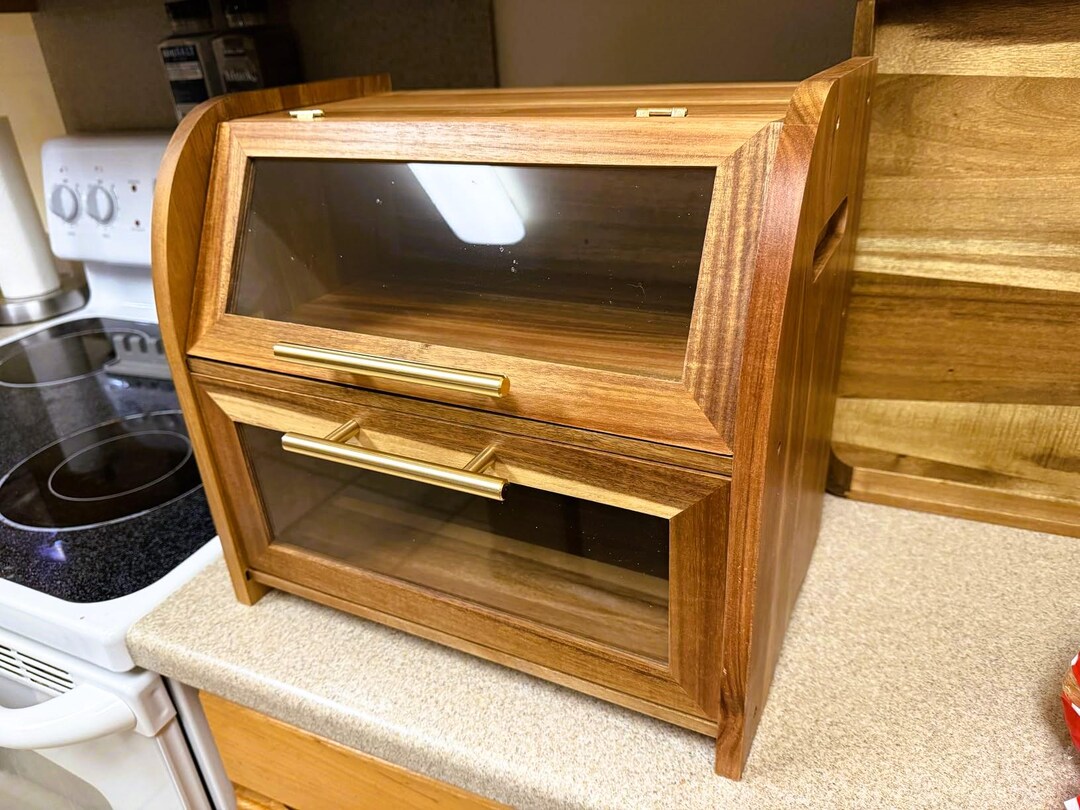 Acacia Wood Bread Box With Clear Windows and Air Vents Keep Bread ...