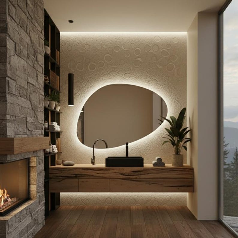 Asymmetrical Modern Lights Mirror - Wavy Led Bathroom Wall Mirror ...