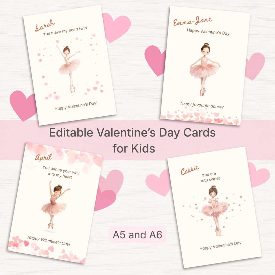 Editable Ballet Valentine’s Day Cards for Kids | Printable Dance ...
