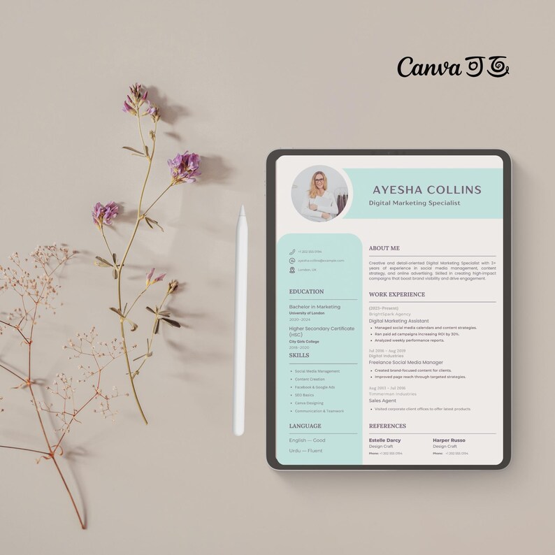 Editable Resume Template Canva | Modern CV Design (digital Download) - Etsy