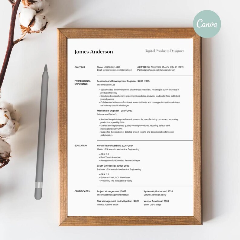 Modern Resume Template UK & USA | Canva Editable CV | Professional Job ...