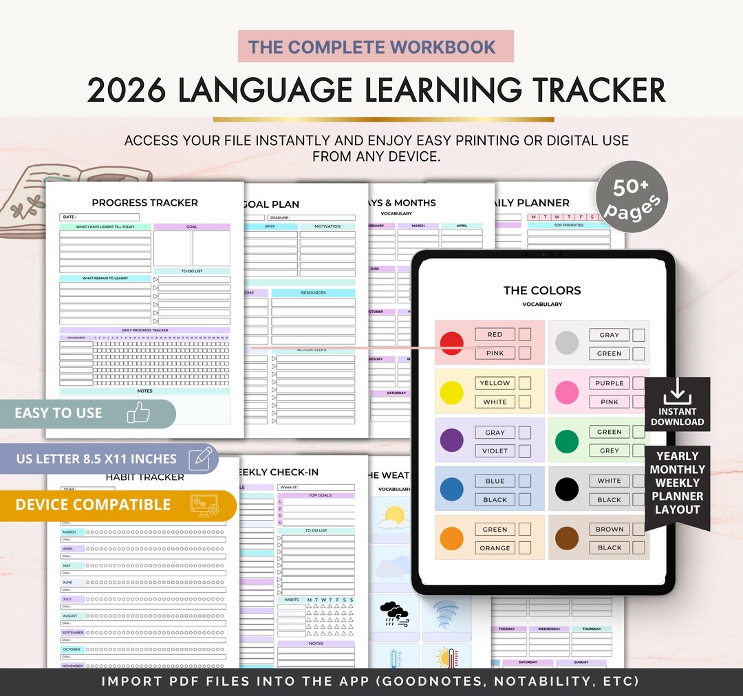 Language Learning Planner, Language Study Planner, Foreign Language ...