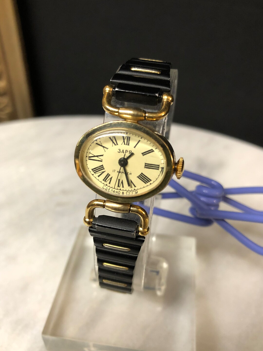 Vintage Ladies Watch 3APR KAMHEN Black Gold Timepiece Mechanical 17 ...