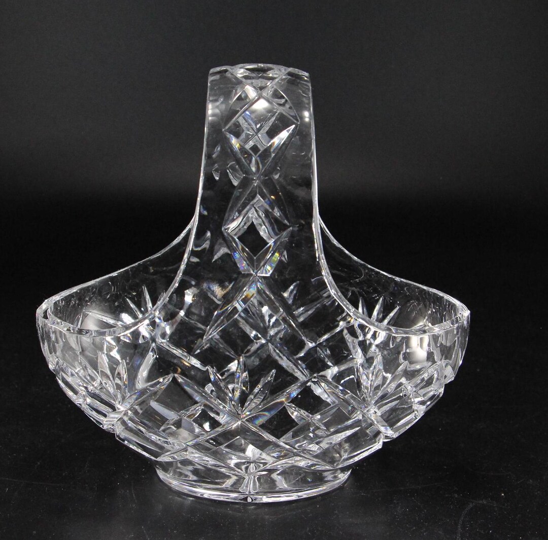 Vintage European (?) Sparkling Crystal Basket in Diamond Waffle With ...