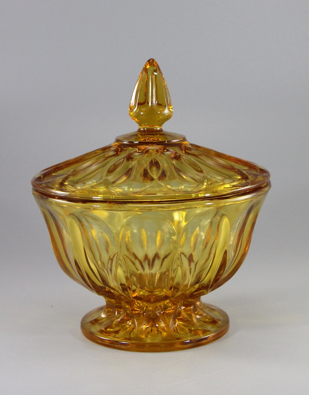 Vintage Anchor Hocking Fairfield Pattern, Honey Gold Covered Candy Dish ...
