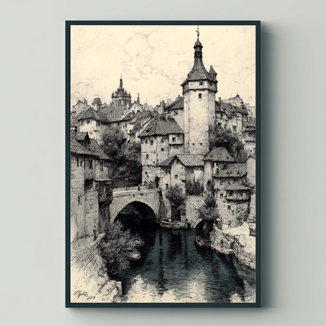 Medieval Town Poster Inspired by Antonius Wierix #3 | Old City Wall Art ...