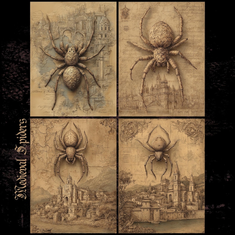 Medieval Spiders Digital Art Pack | Gothic Digital Art Pack | DIY Craft ...