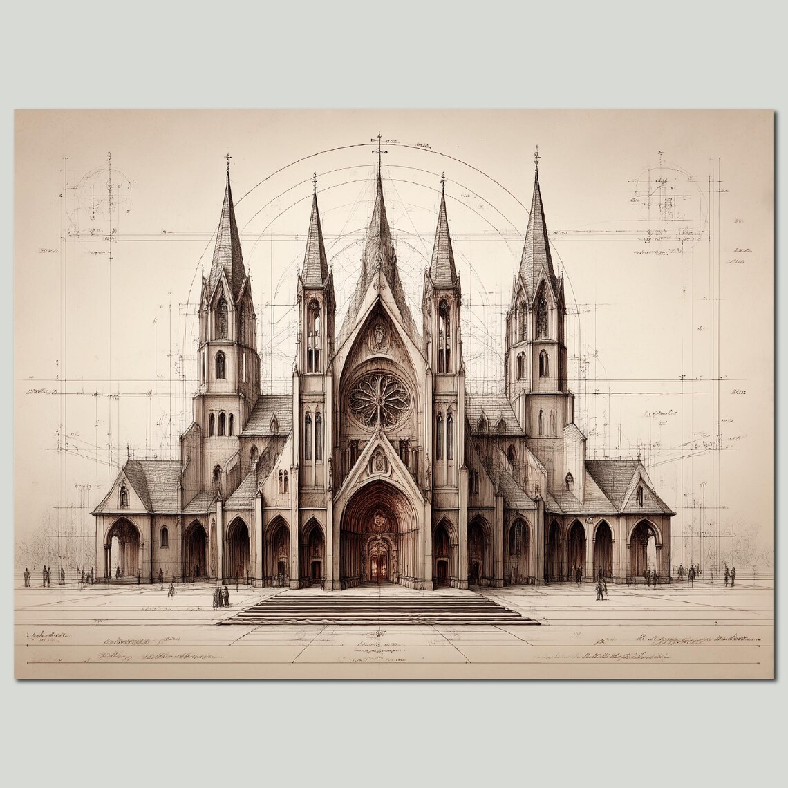 Medieval Technical Drawing: Cathedral #1 | Vintage Gothic Sketch | Da ...
