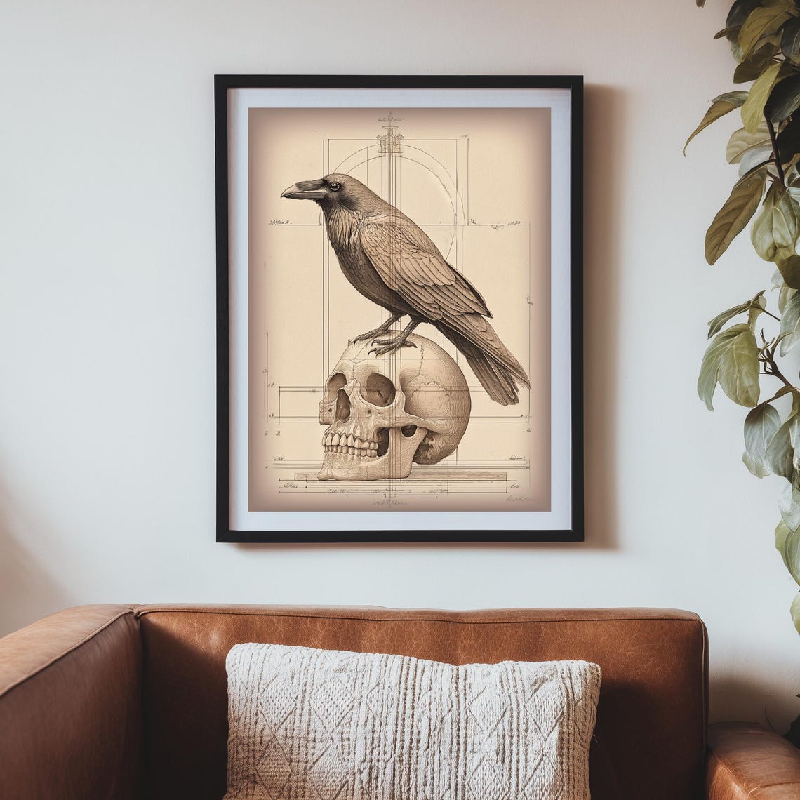Medieval Technical Drawing: Raven | Vintage Gothic Sketch | Da Vinci ...