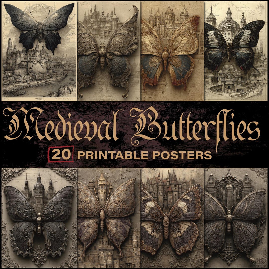 Medieval Butterflies Digital Art Pack | 20 Vintage Butterfly Posters in ...