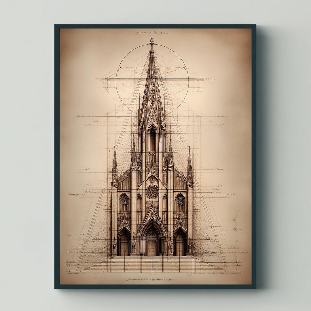 Medieval Technical Drawing: Cathedral #3 | Vintage Gothic Sketch | Da ...