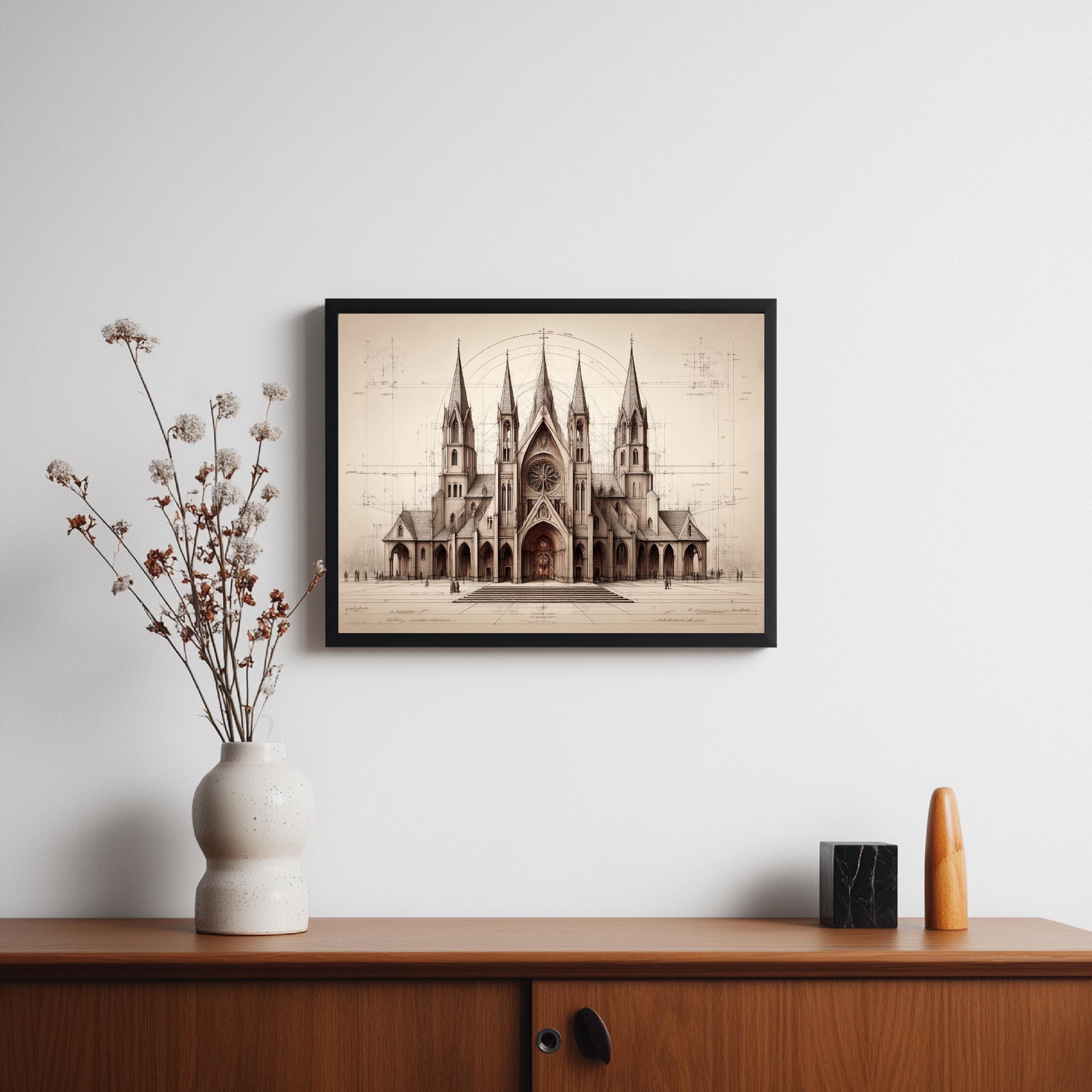 Medieval Technical Drawing: Cathedral #1 | Vintage Gothic Sketch | Da ...