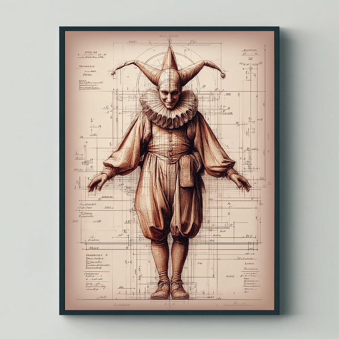 Medieval Technical Drawing: King's Jester | Vintage Gothic Sketch | Da ...
