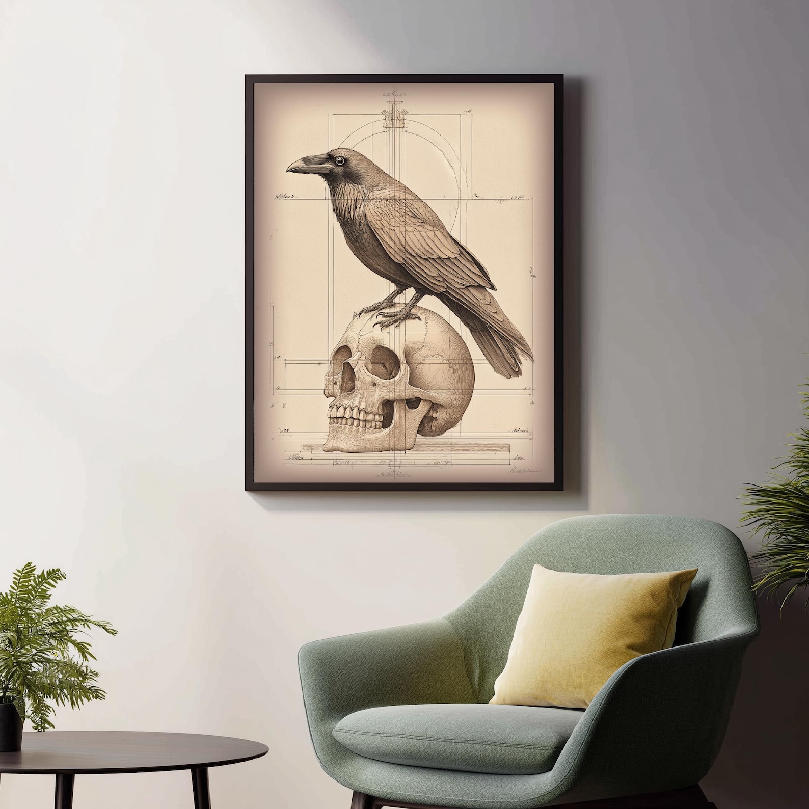 Medieval Technical Drawing: Raven | Vintage Gothic Sketch | Da Vinci ...