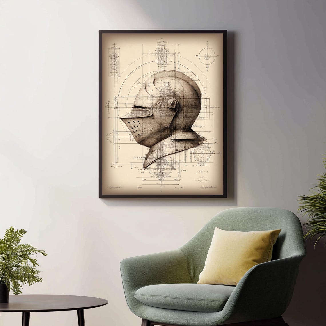 Medieval Technical Drawing: Helmet | Vintage Gothic Sketch | Da Vinci ...