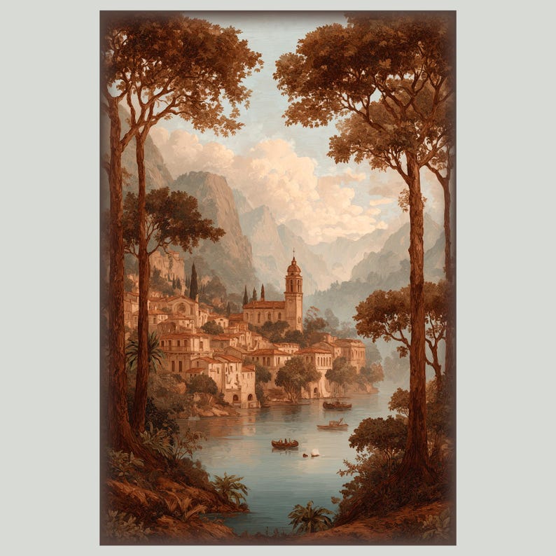 Medieval Castle Landscape Print #4 | Mountain Lake City Wall Art | Old ...
