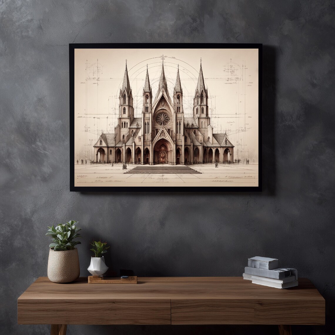 Medieval Technical Drawing: Cathedral #1 | Vintage Gothic Sketch | Da ...