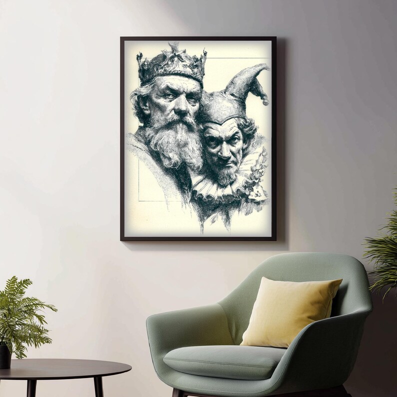 King and Jester Poster #2 | Medieval Wall Art | Vintage Engraving Print ...