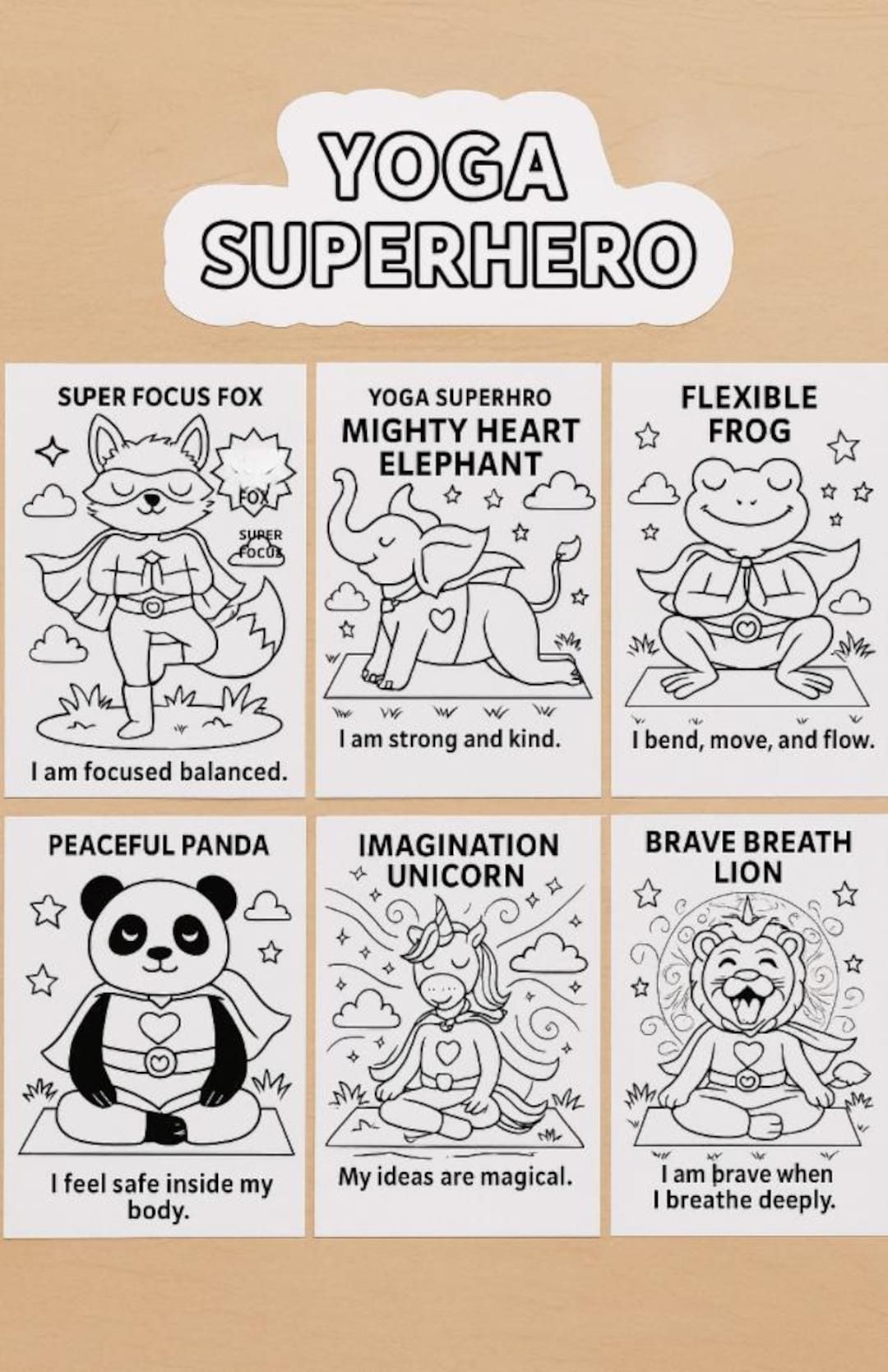 Kids Yoga Superhero Coloring Pages • Mindfulness Printable Set • 6 Yoga ...