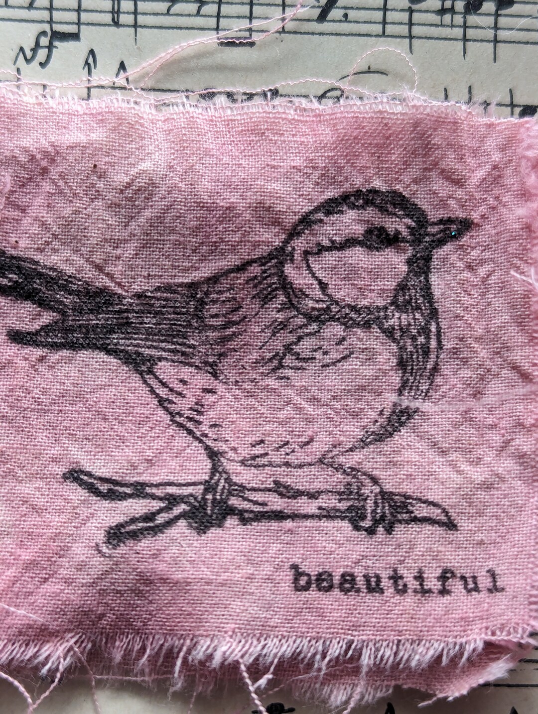 Set of 4 Birds -pink Hand Stamped Cotton Birds - Etsy