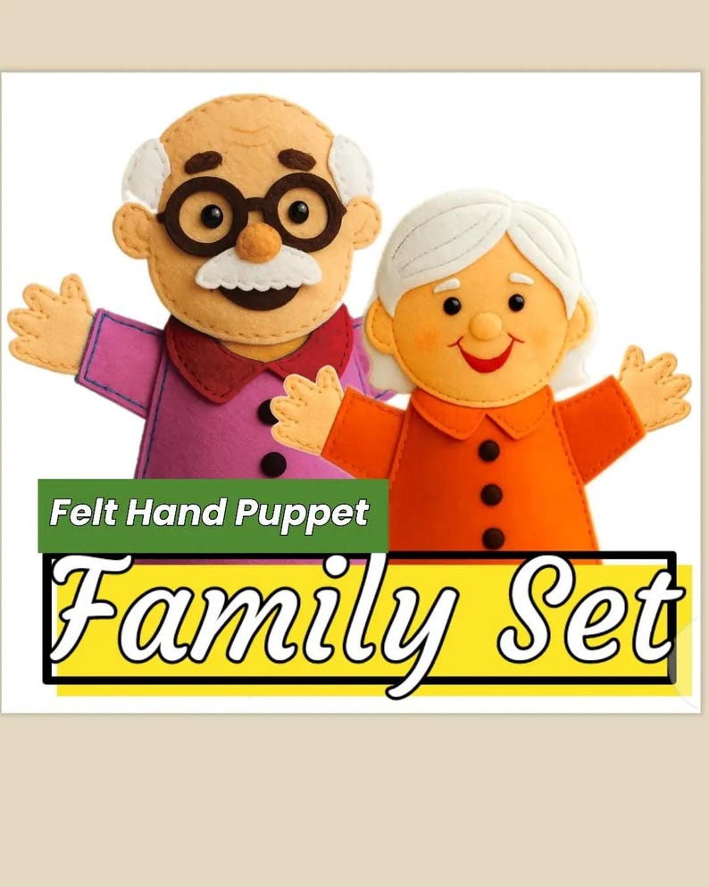 Felt Hand Puppet Family Set | 6 Characters Mom Dad Grandma Grandpa ...
