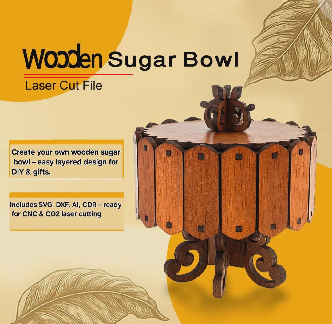 Wooden Candy Bowl Laser Cut File, SVG DXF Cdr Ai PDF, Decorative Sugar ...