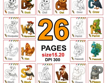 Printable A-Z Bird Flashcards Set | Toddler Coloring Book | Instant ...