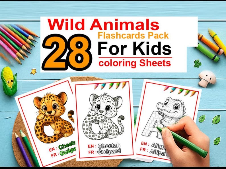 Alphabet Coloring Pages: Wild Animals - English and French Flashcards ...