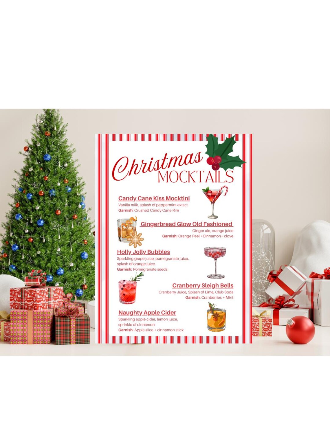 Christmas Mocktail Menu (printable PDF + Digital Download + Editable ...