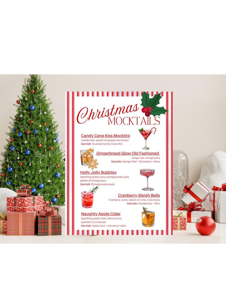 Christmas Mocktail Menu (printable PDF + Digital Download + Editable ...