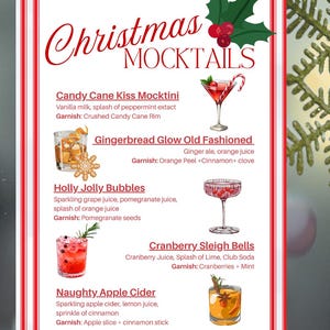 Christmas Mocktail Menu (printable PDF + Digital Download + Editable ...