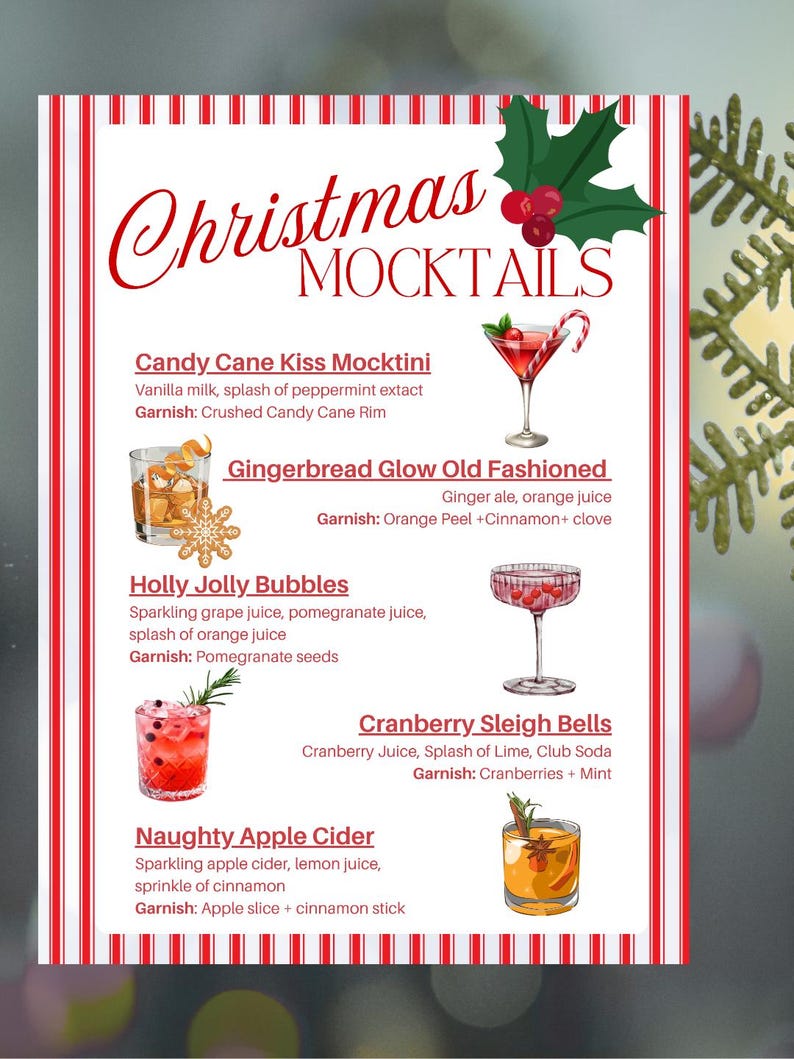 Christmas Mocktail Menu (printable PDF + Digital Download + Editable ...