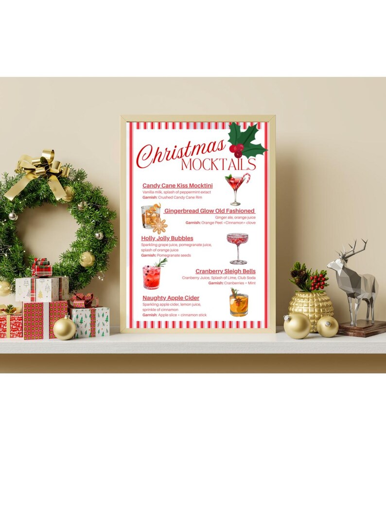 Christmas Mocktail Menu (printable PDF + Digital Download + Editable ...