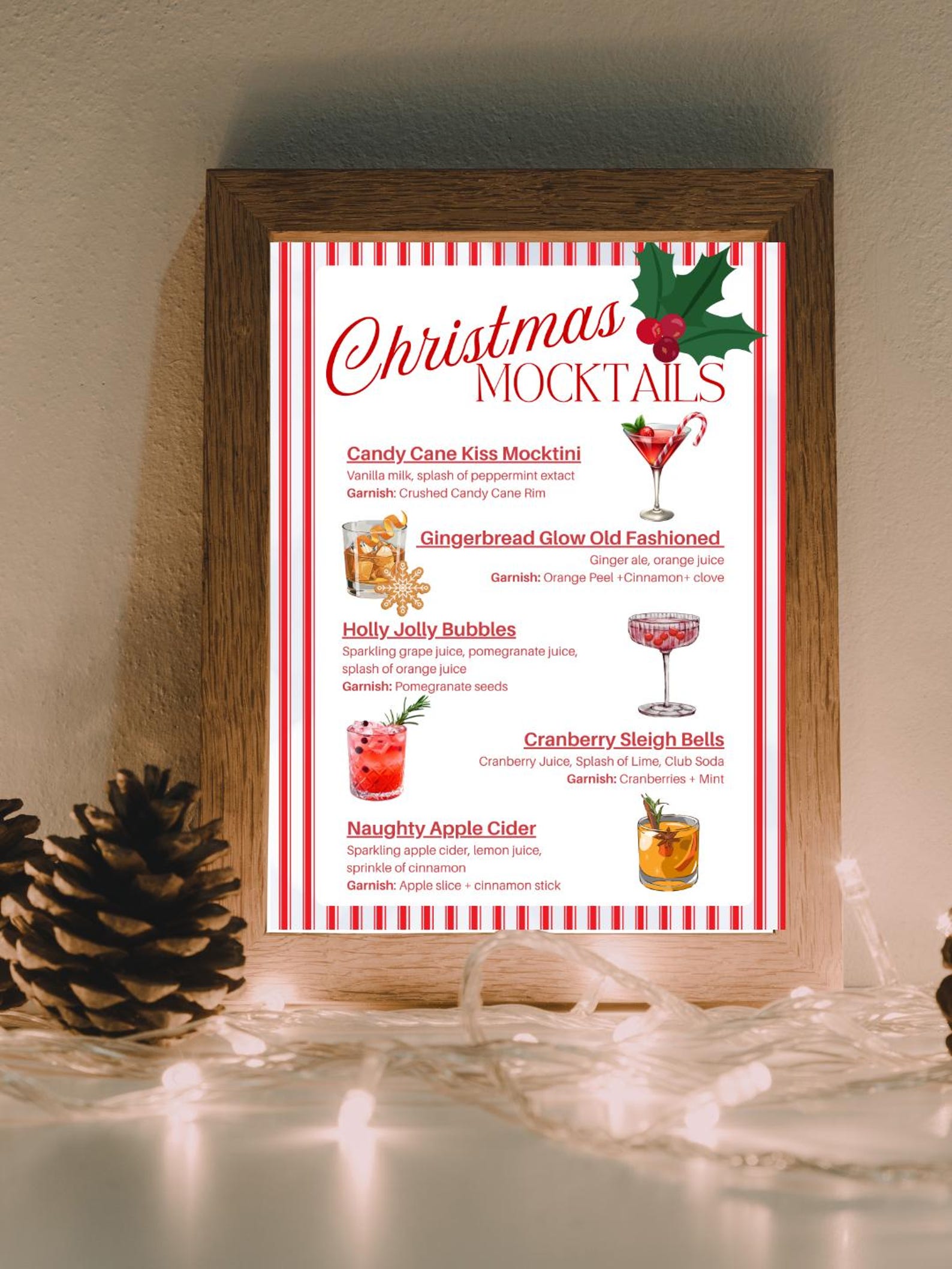 Christmas Mocktail Menu (printable PDF + Digital Download + Editable ...