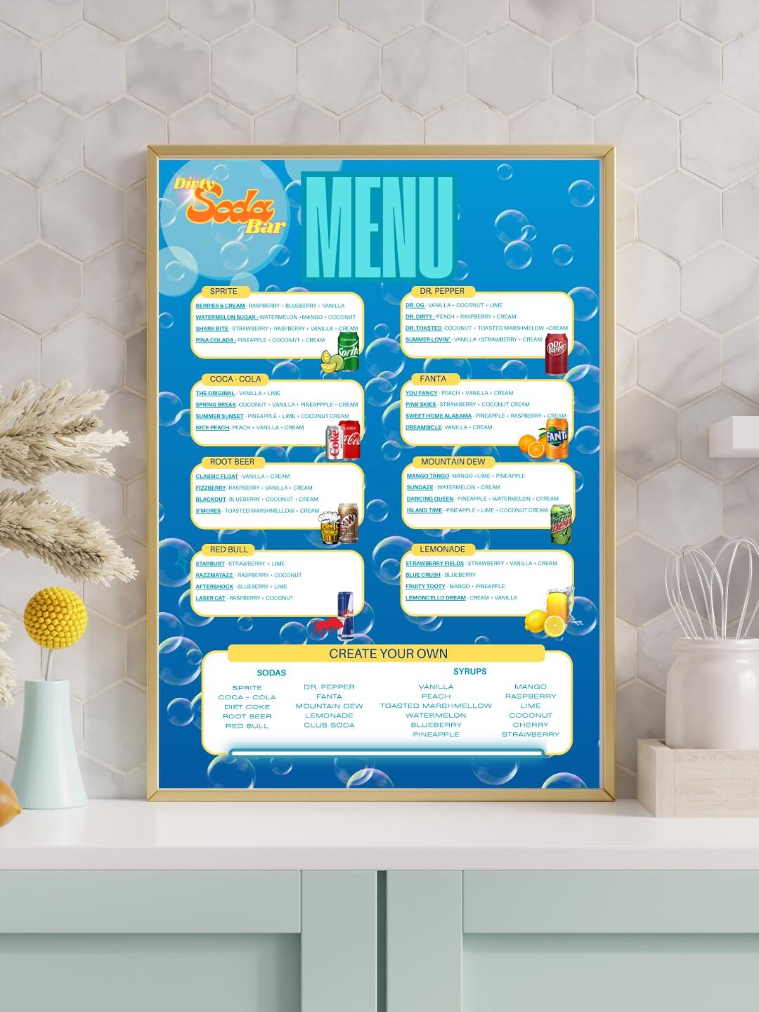 Dirty Soda Menu - Blue Bubbles (printable Template) - Etsy