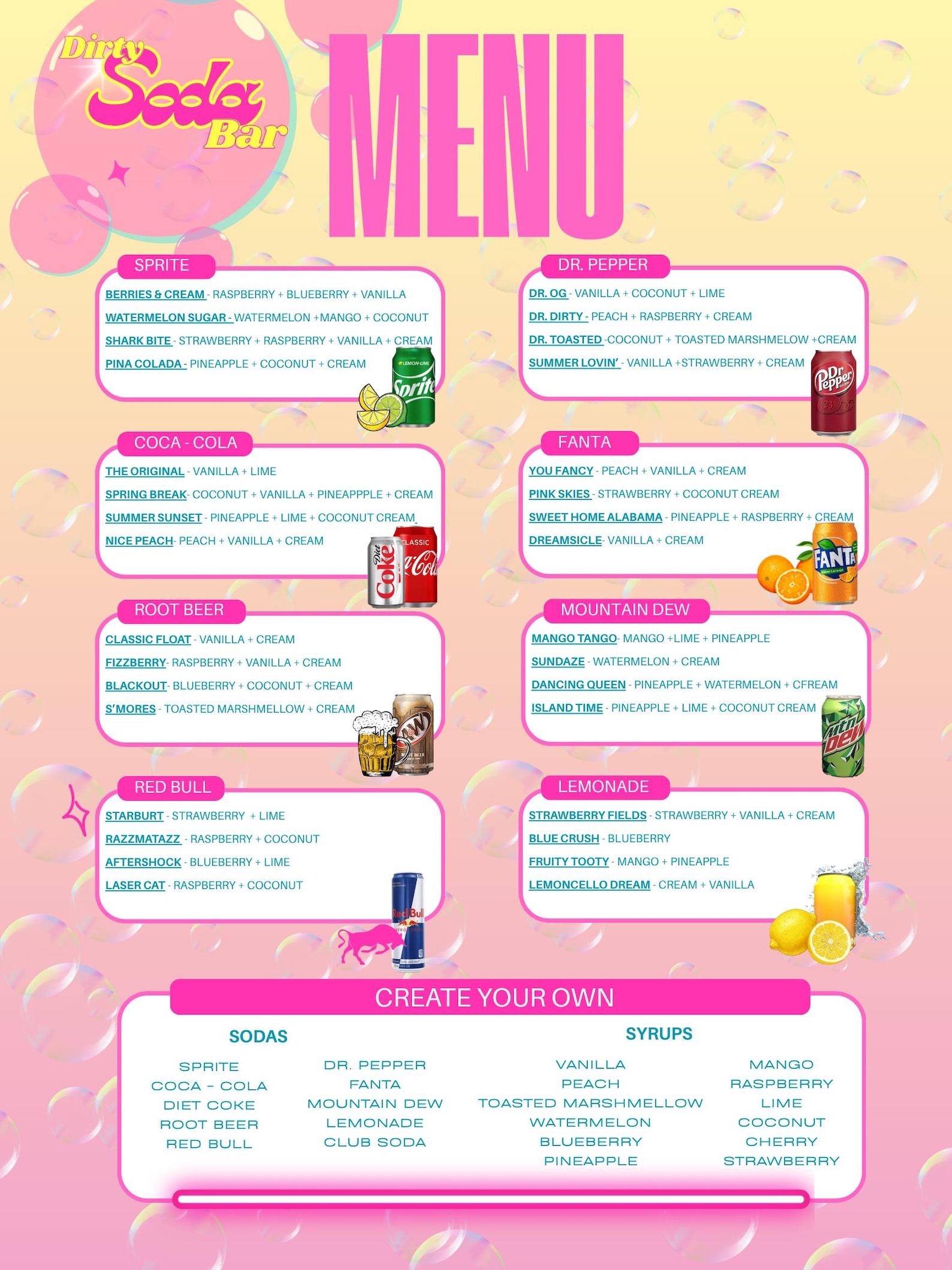 Dirty Soda Bar Menu – Mocktail Party Sign (printable PDF) - Etsy