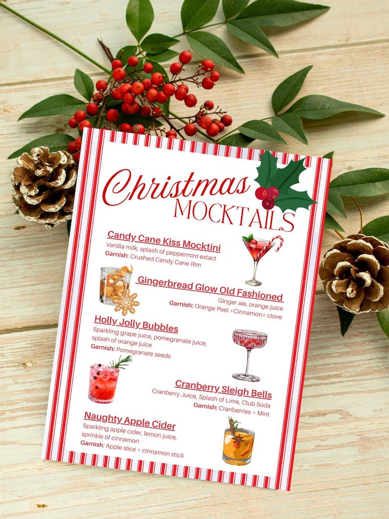 Christmas Mocktail Menu (printable PDF + Digital Download + Editable ...