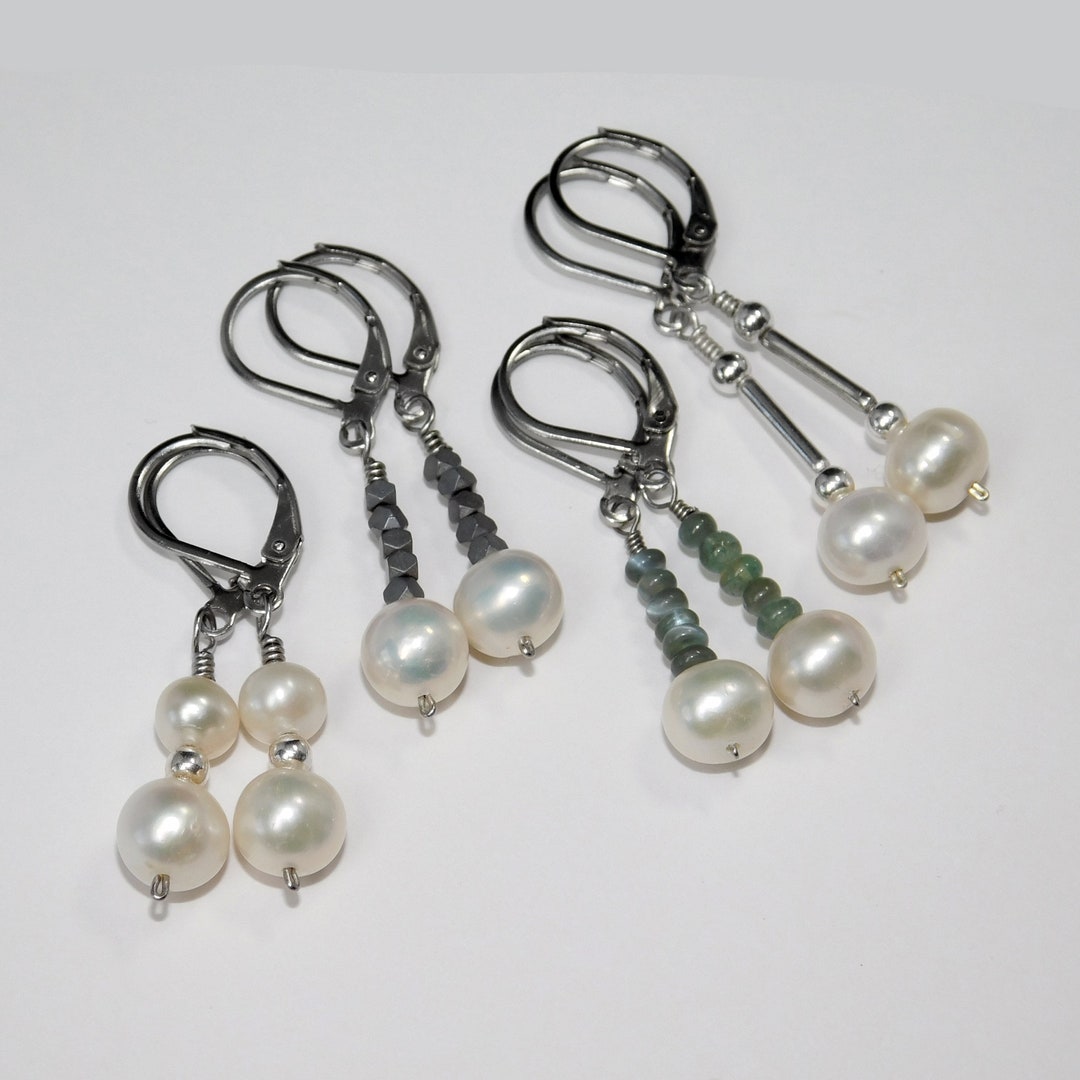 Vintage Basra, Natural Pearl and Gemstone Earrings in Silver - Etsy